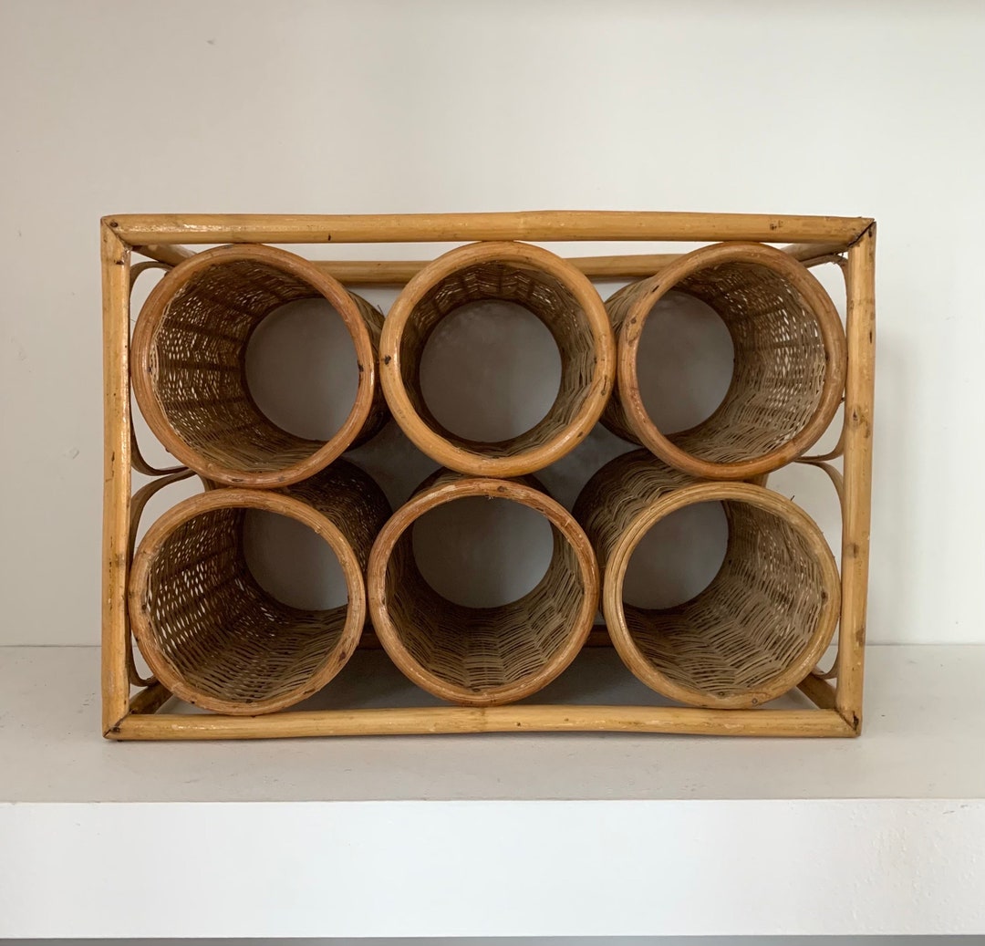 Vintage Rattan Bottle Holdersix Bottles Wine Rackbamboo Wine Rack - Etsy