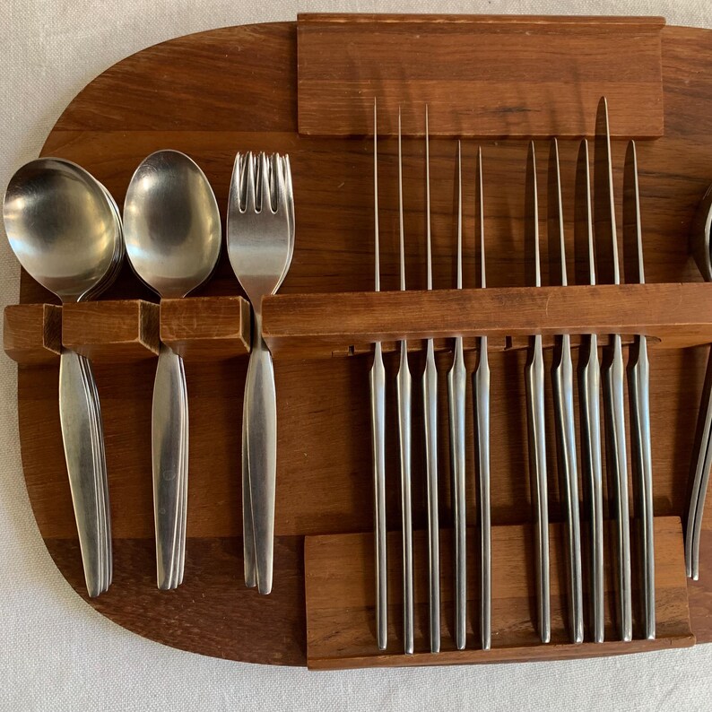 Midcentury Teak Cutlery Set: 34-piece Stainless Steel Canteen With Tray ...