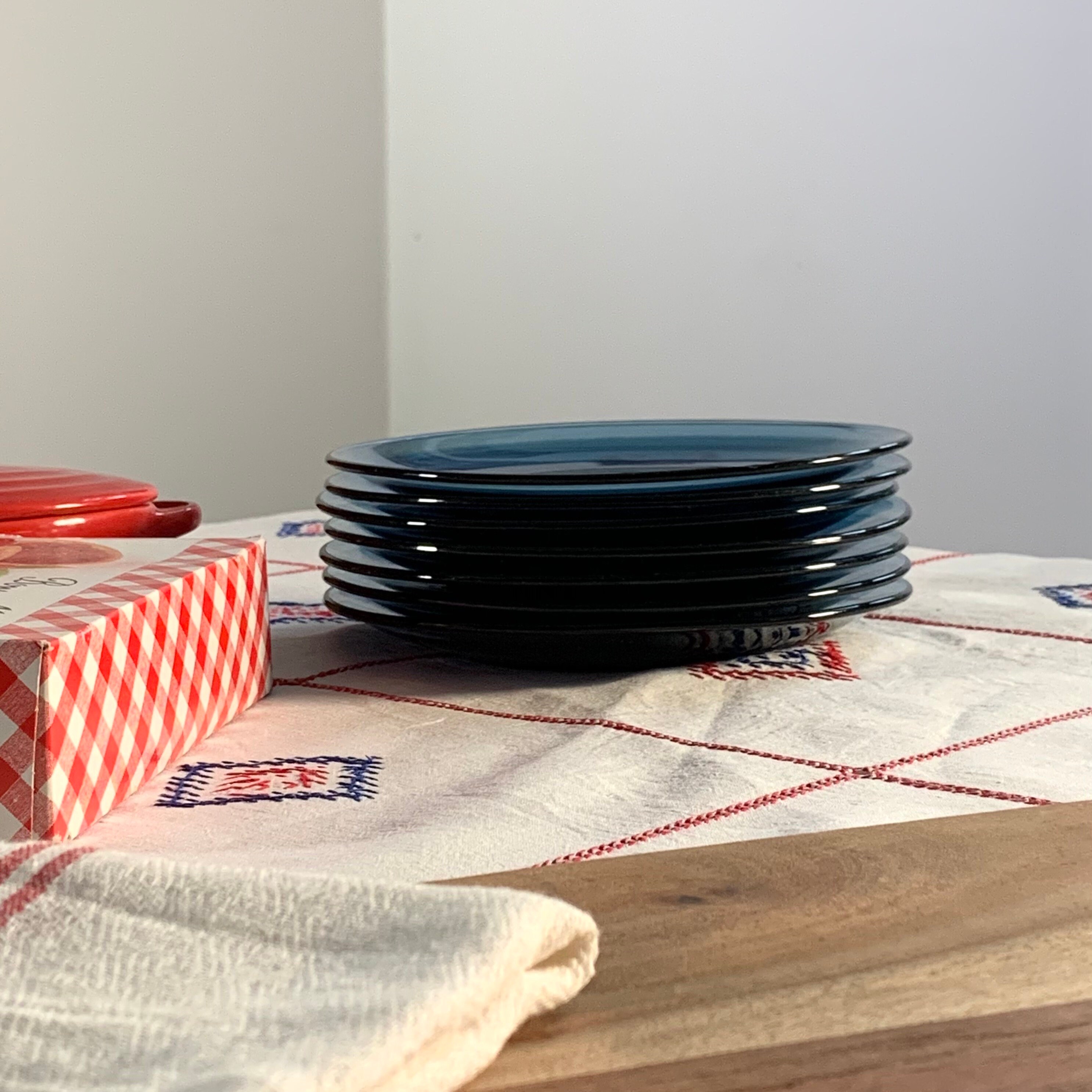 Vintage Set of Six Glass Side Plates Blue Glass Platesfrench Starter ...