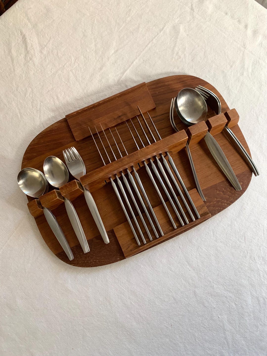 Midcentury Teak Cutlery Set: 34-piece Stainless Steel Canteen With Tray ...