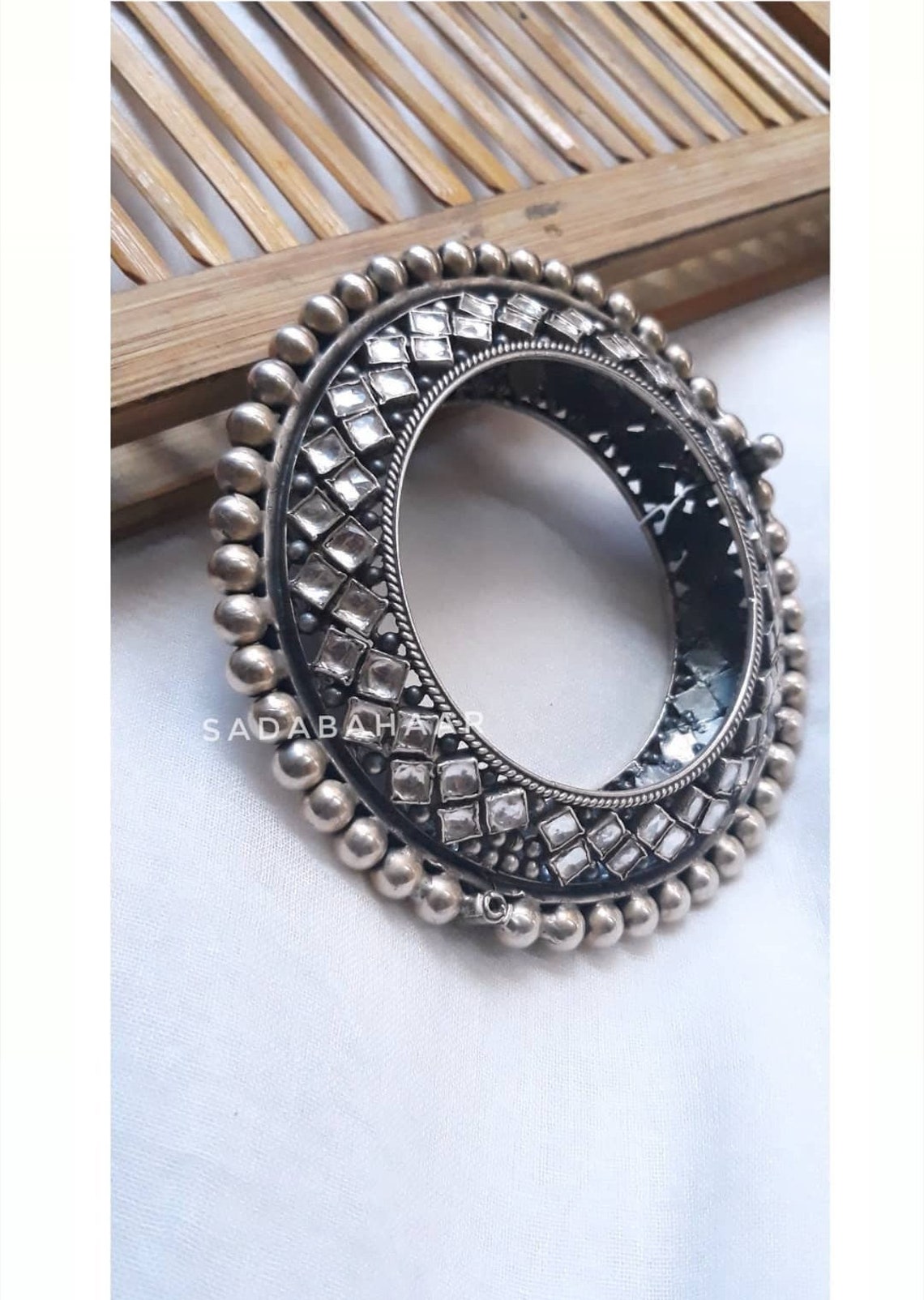 Sterling Silver Kundan Kada Pure Silver Rajasthani Kada 92.5 | Etsy