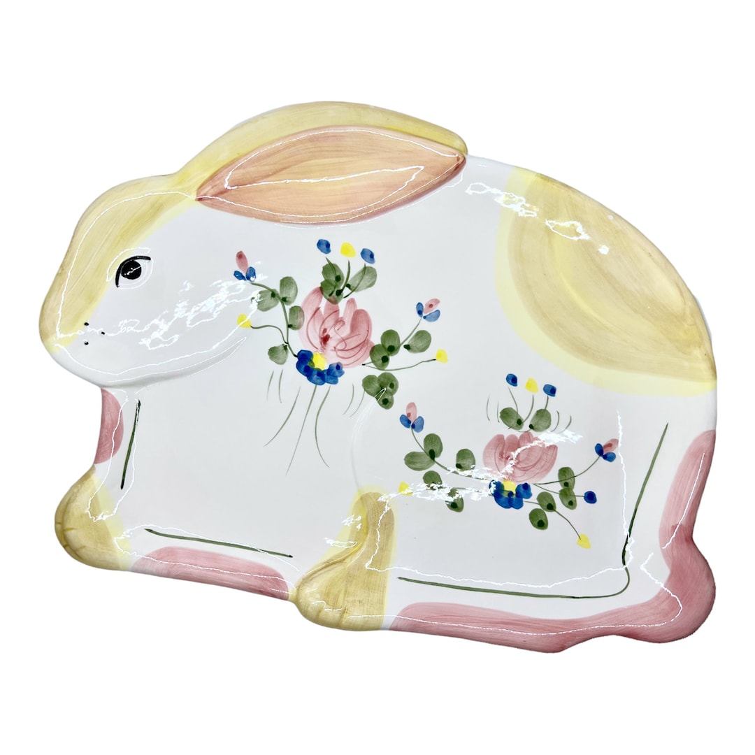 WCL Hand Painted White With Pink and Yellow Accents Ceramic Bunny ...