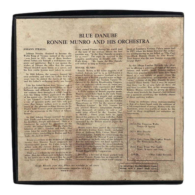 Vintage Blue Danube, Johann Strauss by Ronnie Munro and His Orchestra ...