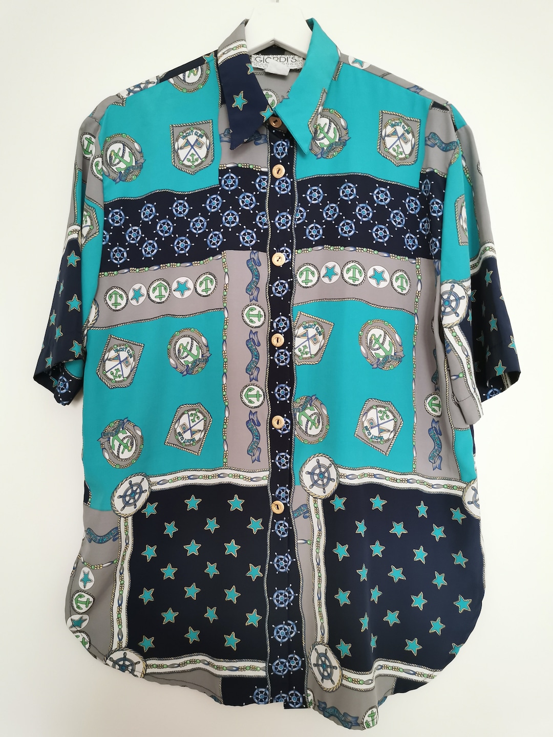 Vintage 90s Nautical Pattern Top, Women's Yacht Theme Tunic / Gold ...