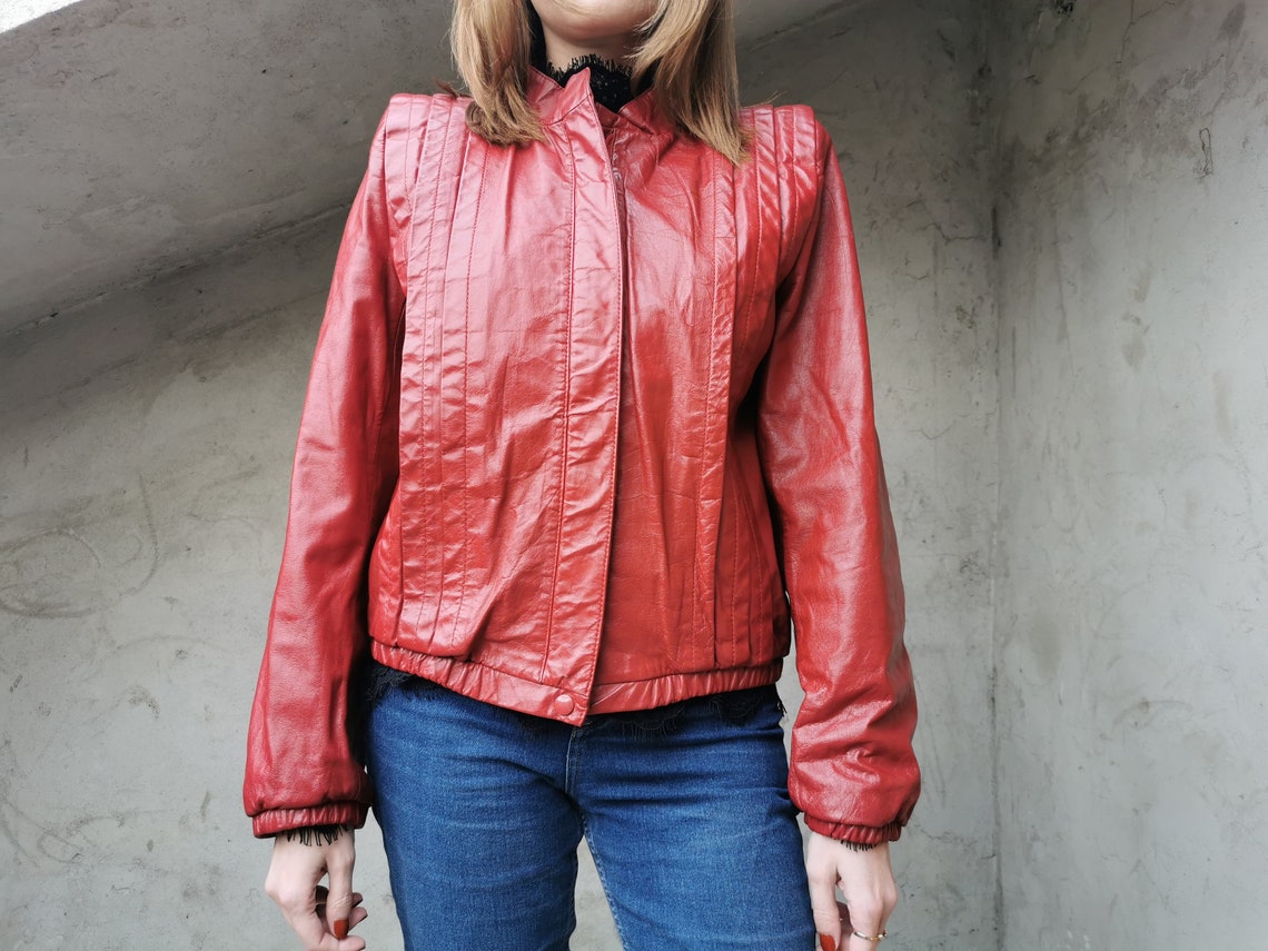 Vintage 90s Red Leather Jacket, Genuine Leather Jacket, Women's Leather ...