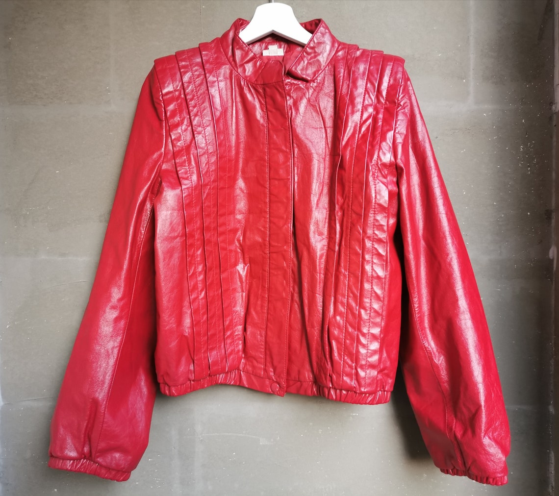 Vintage 90s Red Leather Jacket, Genuine Leather Jacket, Women's Leather ...