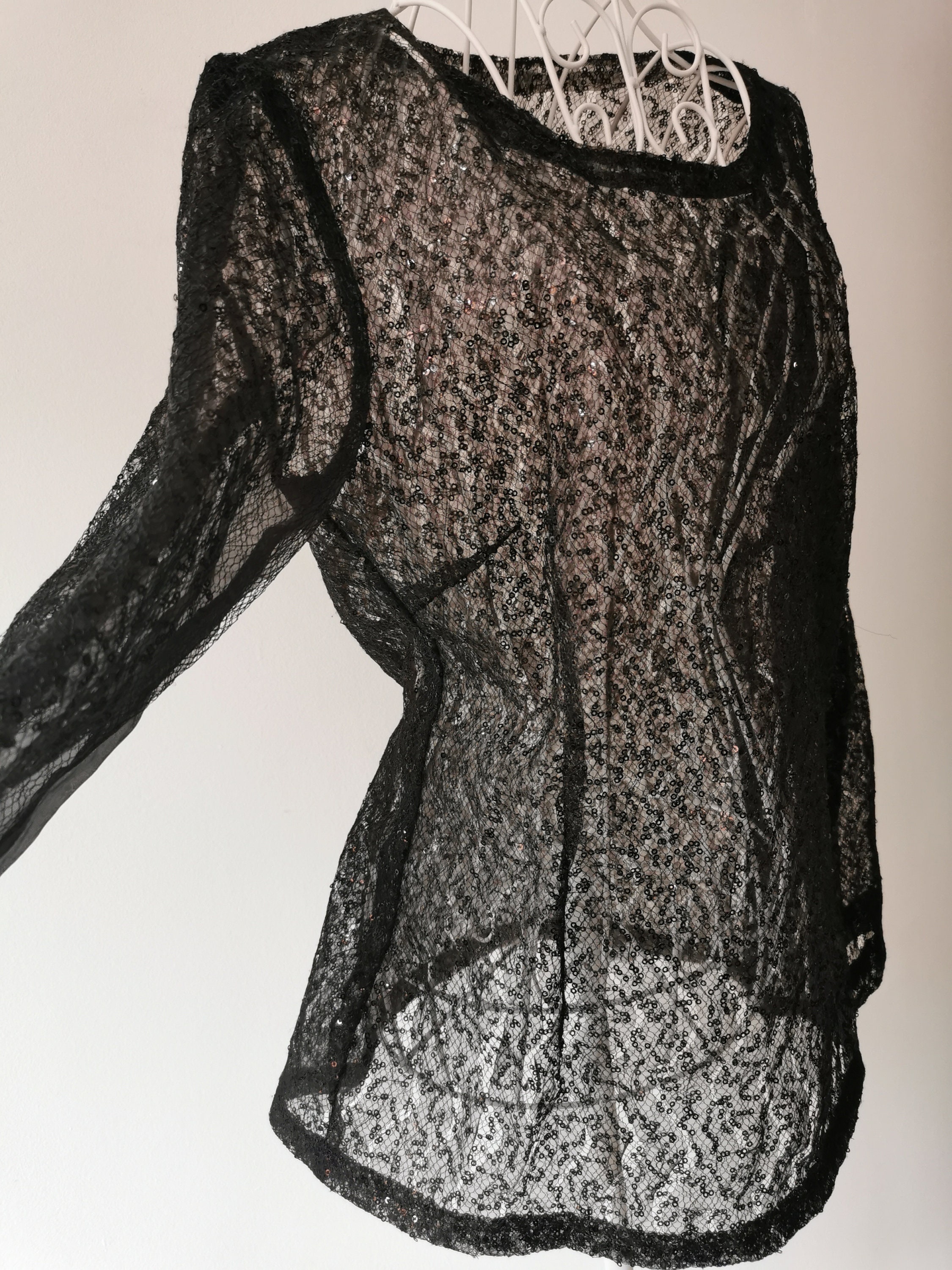 Vintage 70's Handmade Sequin Transparent Top Black Formal - Etsy