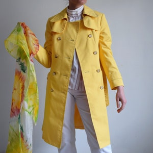 Vintage Trench Coat, 70s Double Breasted Yellow Trench Coat, Spring ...