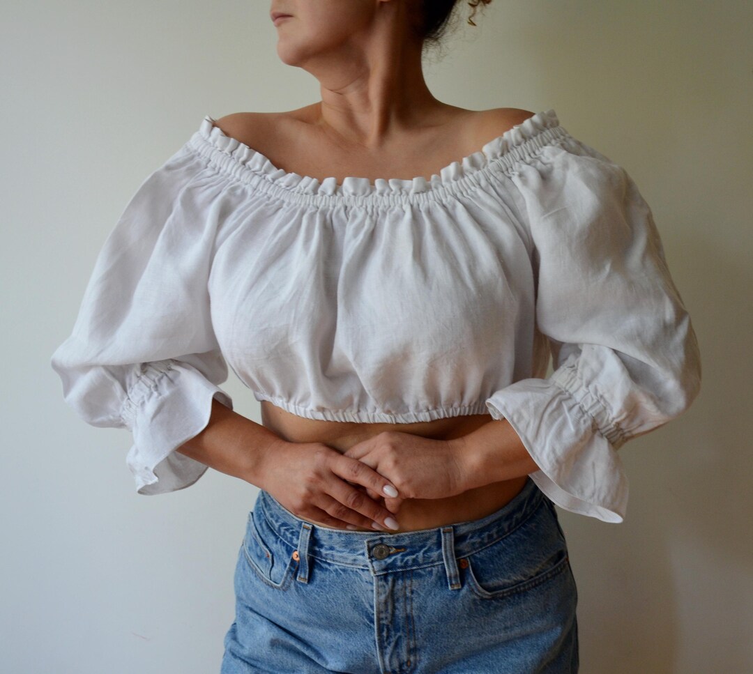 Vintage White Linen Off-shoulder Peasant Blouse, 100% Linen, Size 42 - Etsy