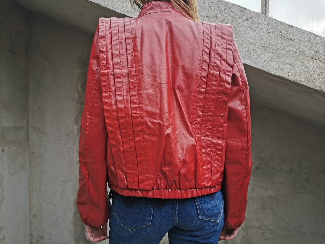 Vintage 90's Red Leather Jacket Genuine Leather Jacket | Etsy