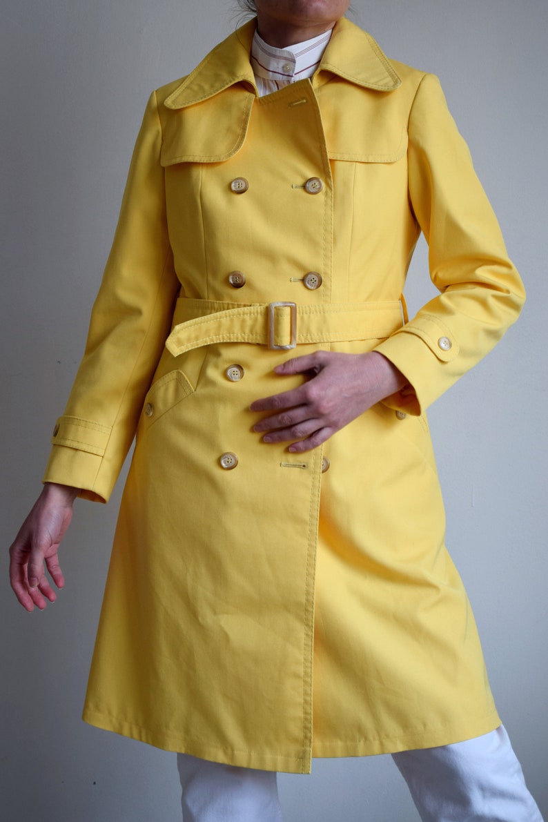 Vintage Trench Coat 70s Double Breasted Yellow Trench Coat - Etsy