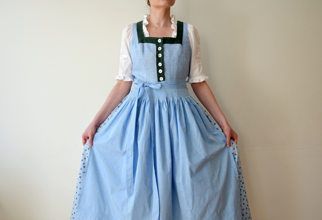 Vintage Austrian Folk Dress With Apron, Light Blue & Green Dirndl Dress ...