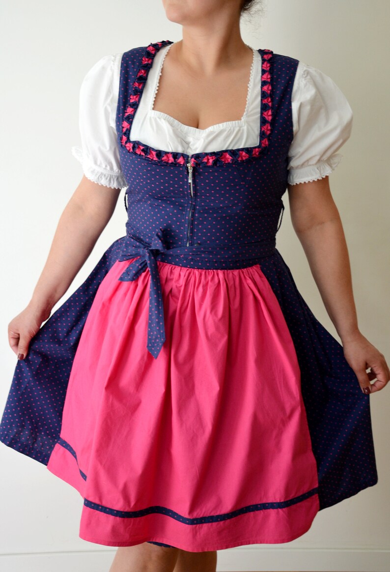 Vintage 90's Dirndl Dress With Apron, Polka Dot Print Folk Dress ...