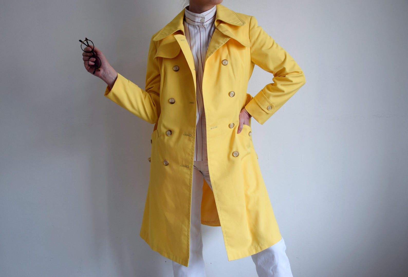 Vintage Trench Coat, 70s Double Breasted Yellow Trench Coat, Spring ...