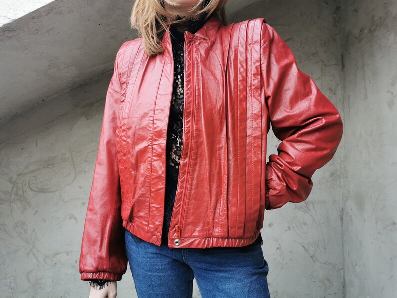 Vintage 90s Red Leather Jacket, Genuine Leather Jacket, Women's Leather ...