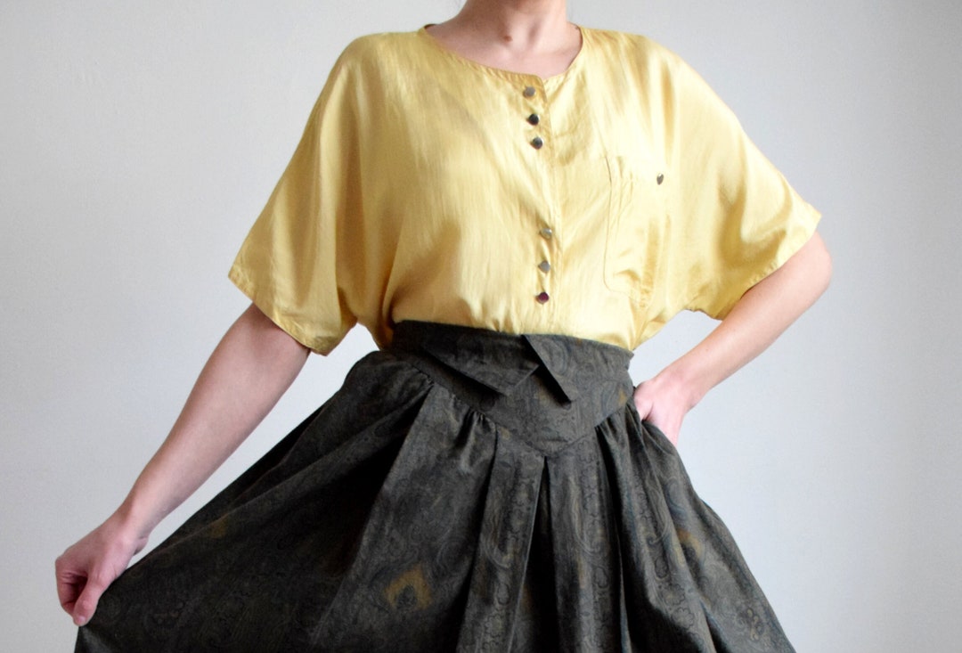 Vintage 80s Pale Yellow Silk Blouse, Pastel Yellow Blouse, Marco Pecci ...