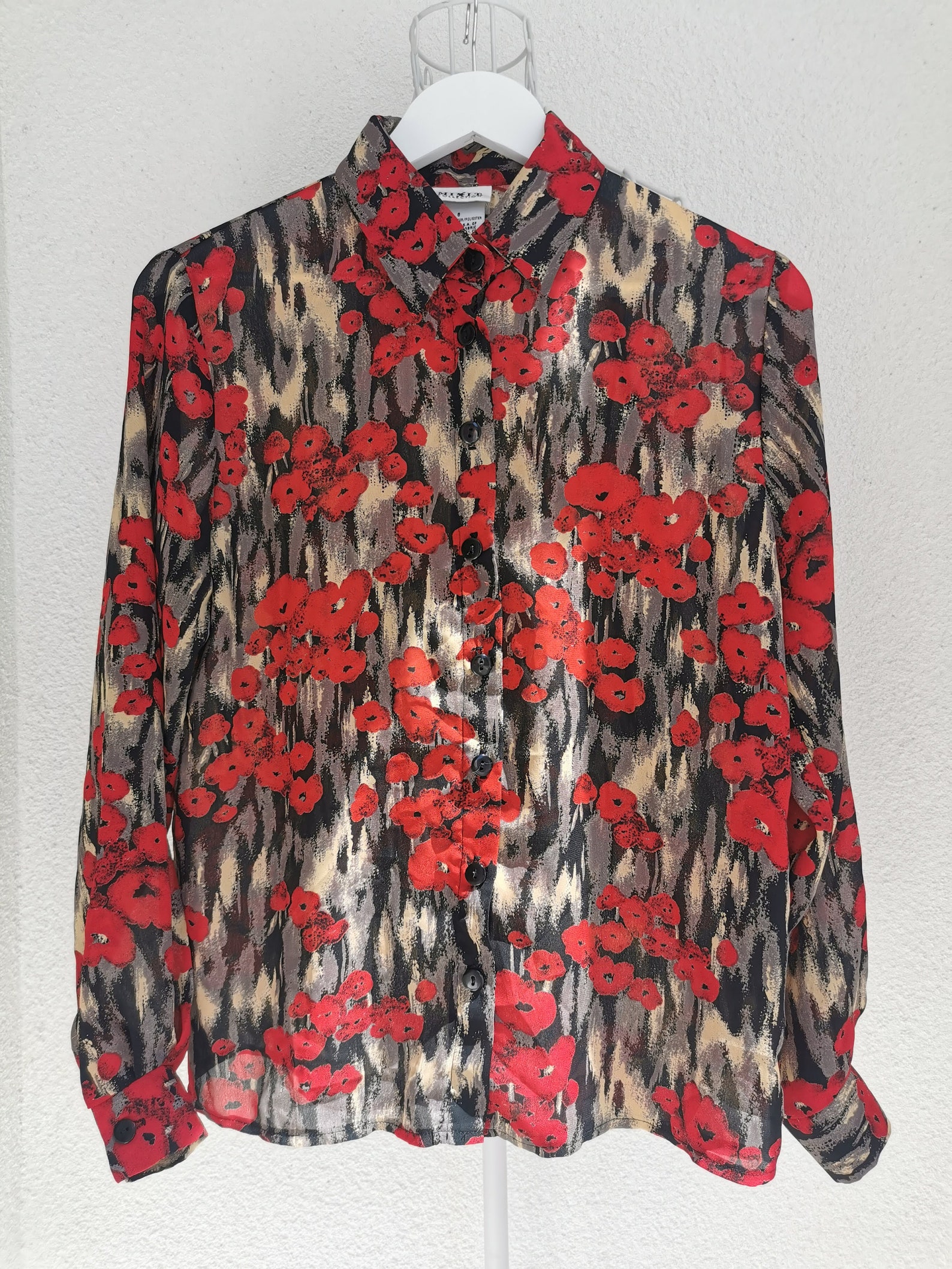 Vintage Floral Print Polyester Blouse, Semi-sheer Blouse, Women's ...