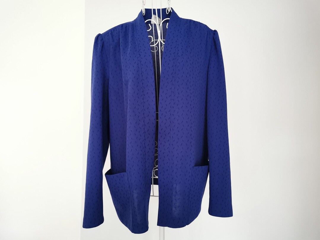 Vintage 90's Royal Blue Open Jacket, Spring Blazer, Leaf Pattern Blazer ...