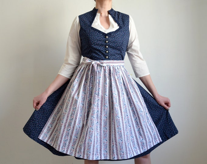 Vintage Austrian Dirndl Dress With Apron, Botanical Print Peasant Dress ...
