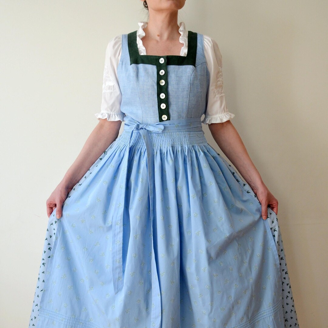 Vintage Linen Dirndl Dress, Light Blue Deer Print, Size 40 - Etsy