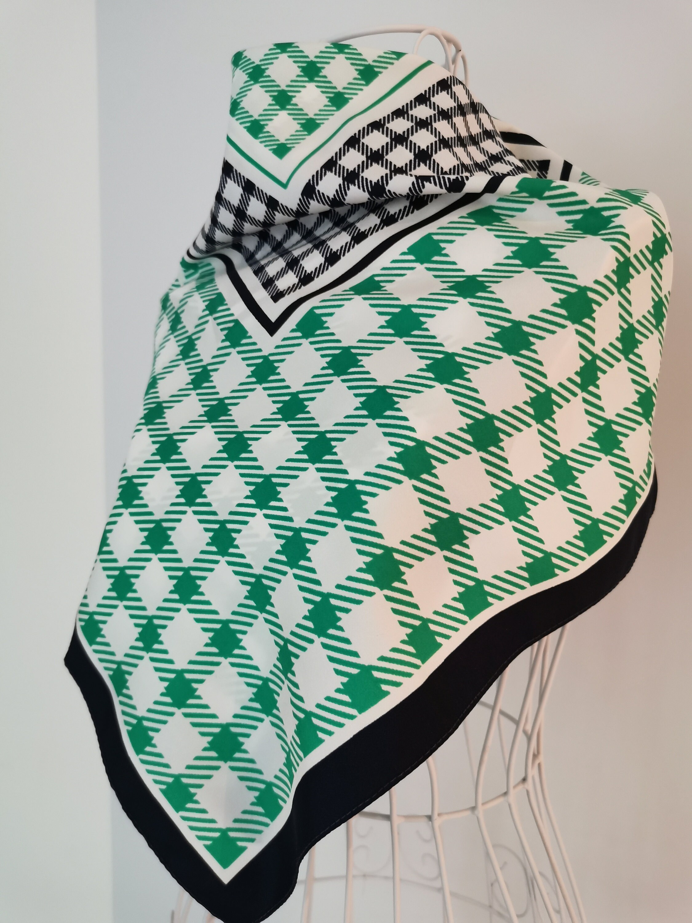Vintage 80s Square Scarf, Navy Blue / Green Checkered Scarf, Women's ...