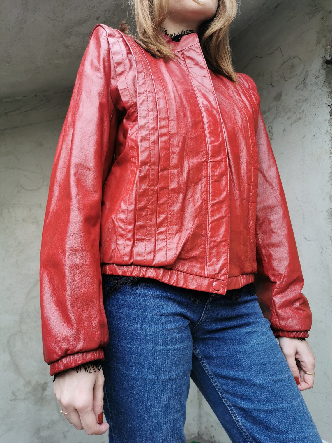 Vintage 90's Red Leather Jacket Genuine Leather Jacket | Etsy