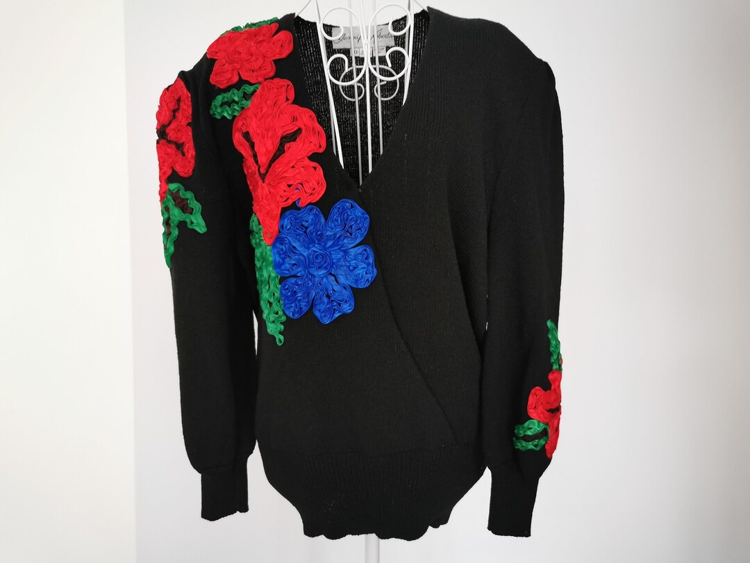 Vintage Floral Sweater, 80s Chunky Sweater, Colorful Embellished ...
