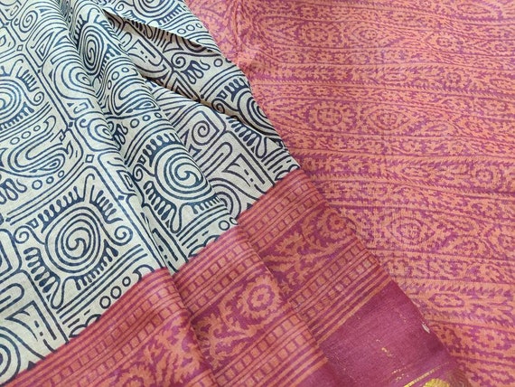 Dyeing & Batik Vintage Cotton Saree Women Wear Cotton Silk Sari Fabric ...
