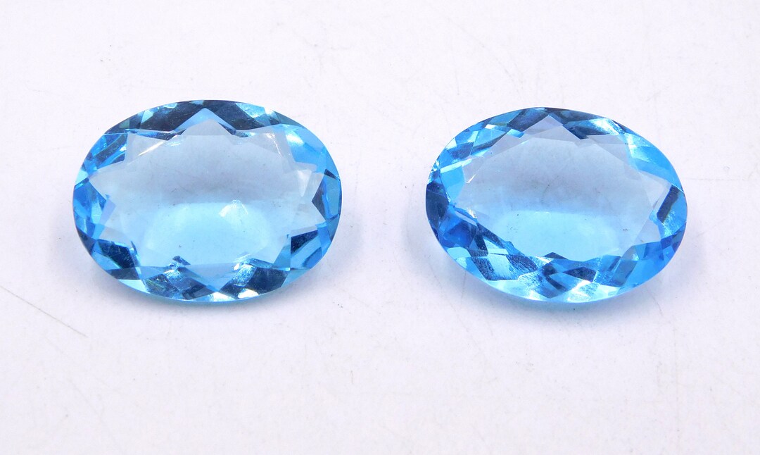 15X20 MM Faceted Blue Topaz Oval Cut Loose Gemstone, 2 Pcs Lab Created ...