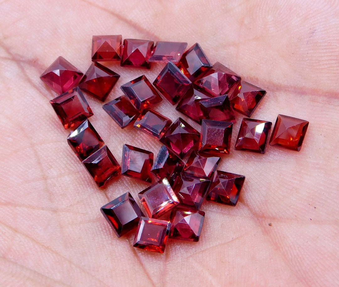 5 MM Natural Garnet Square Cut Loose Gemstone, Faceted Garnet Stone ...