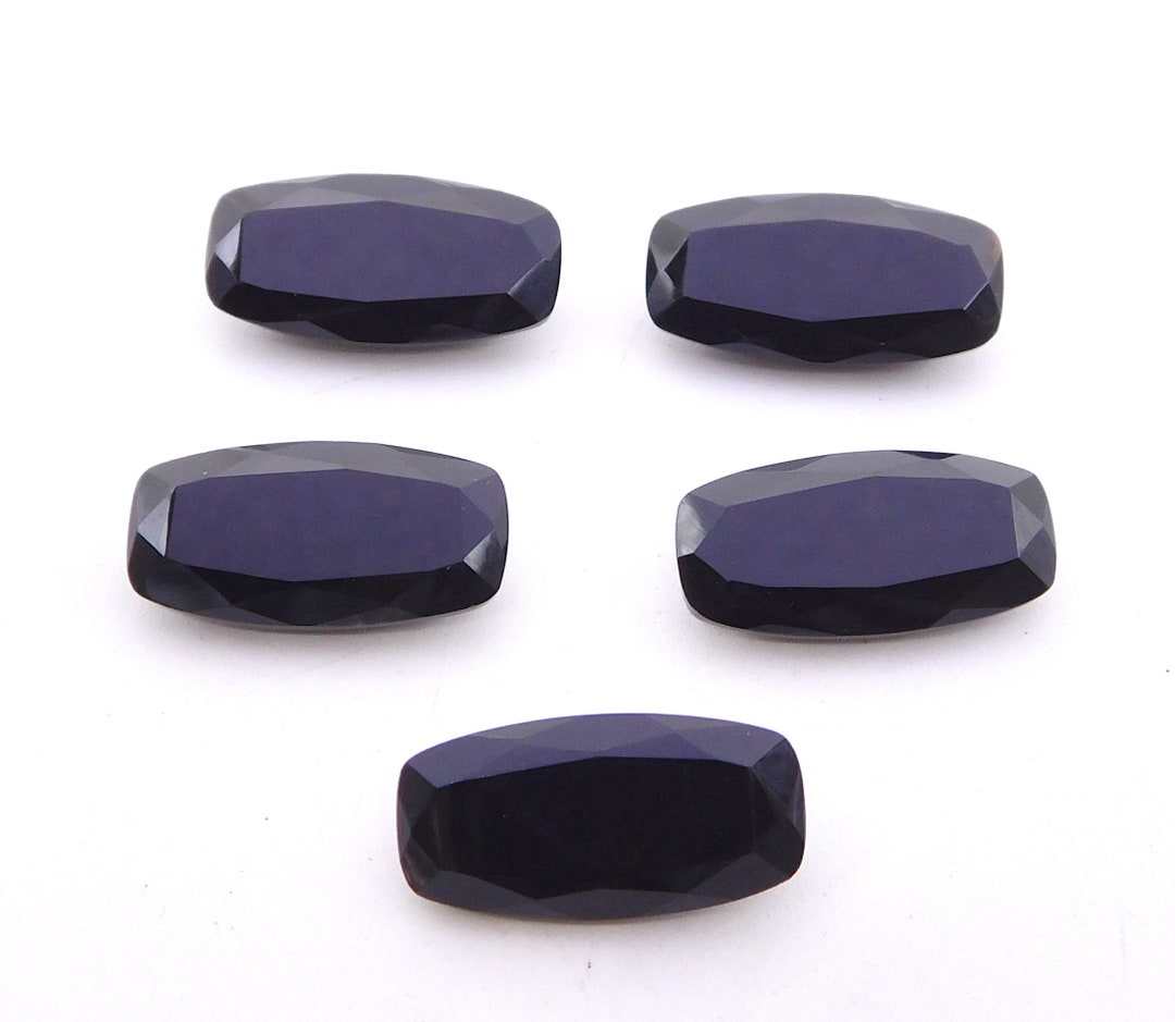 10X20 MM Cushion Natural Black Onyx Cut Loose Gemstone, Faceted Black ...