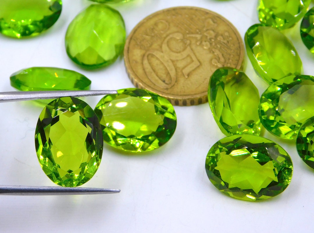 Lab Created Peridot Oval Cut Loose Gemstone, 12X16 MM Faceted Peridot ...