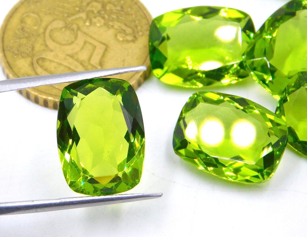 Faceted Peridot Cushion Cut Lot Loose Gemstone, Lab Created Peridot ...