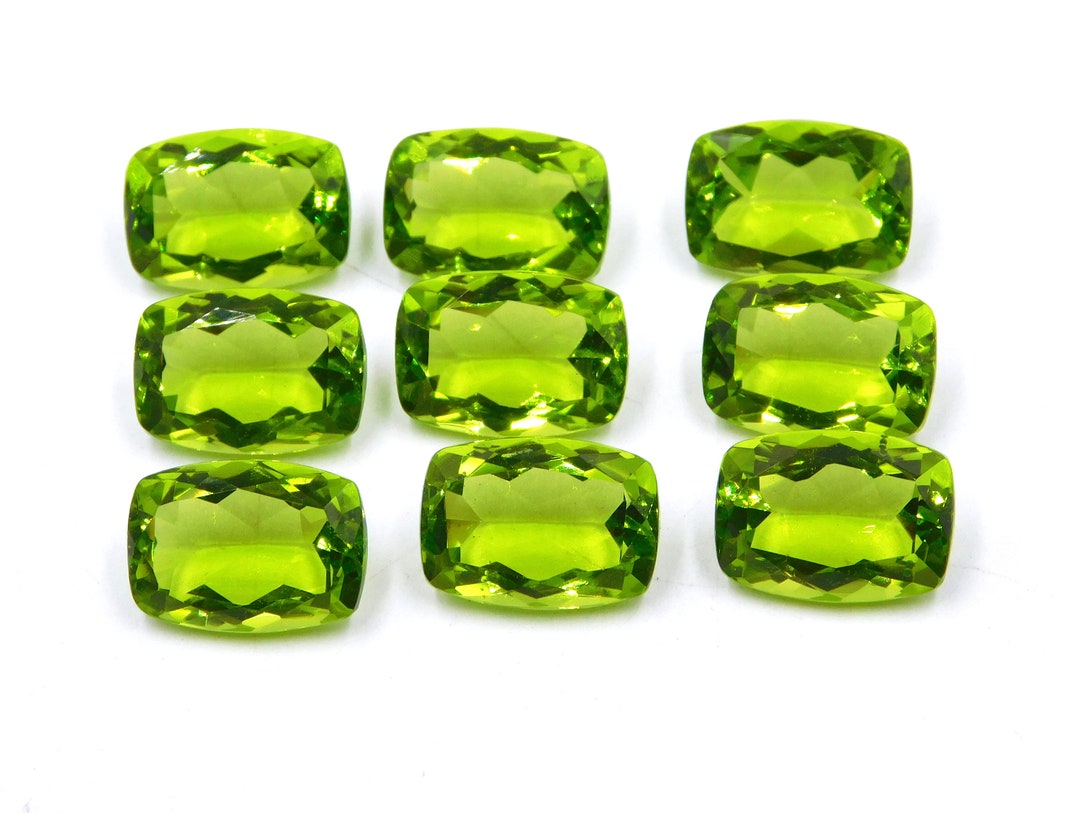 10x14 MM Faceted Peridot Cushion Cut Lot Loose Gemstone, Lab Created ...