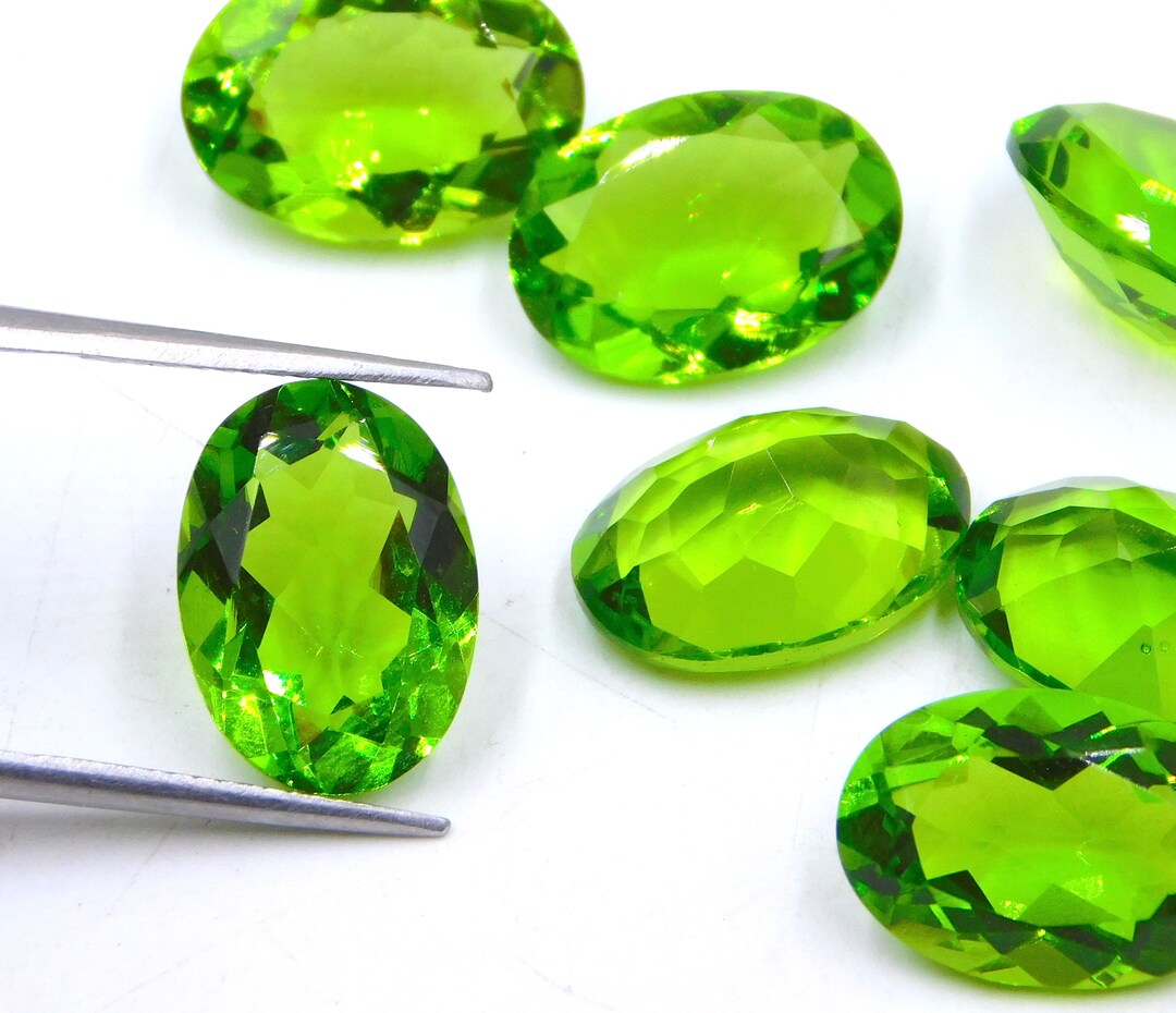 10X14 MM Lab Created Peridot Oval Cut Loose Gemstone, Faceted Oval ...