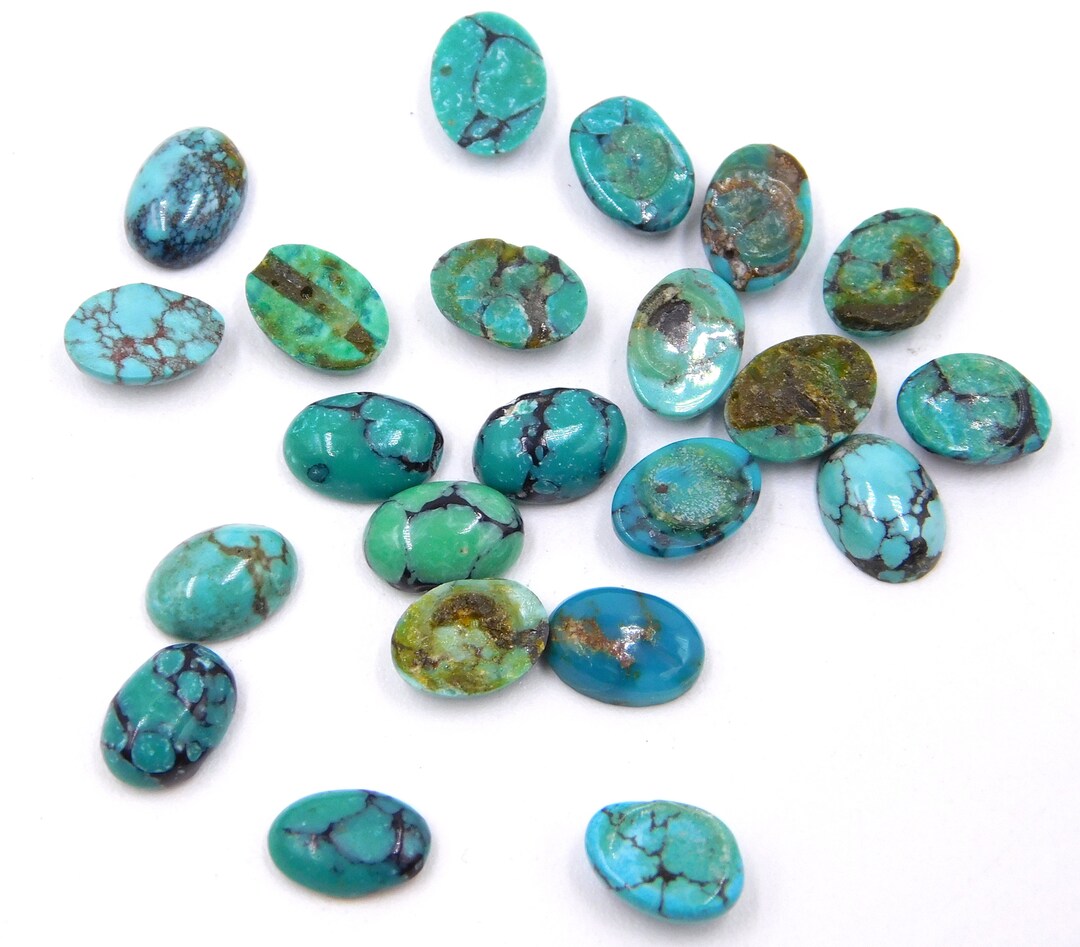 7X5 MM Natural Tibati Turquoise Oval Cab Loose Gemstone, 12 Cts 22 Pcs ...