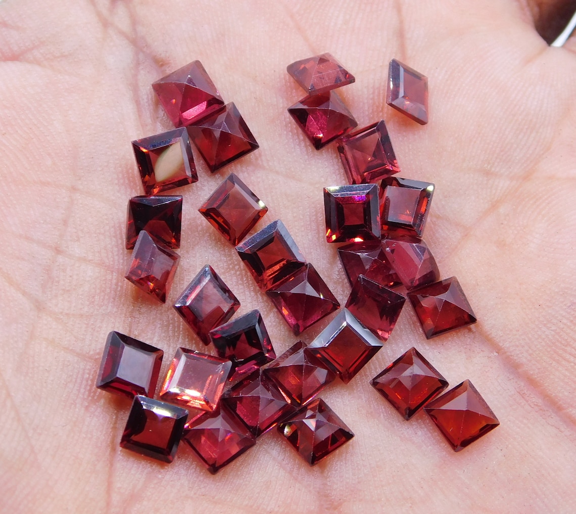 5 MM Natural Garnet Square Cut Loose Gemstone, Faceted Garnet Stone ...