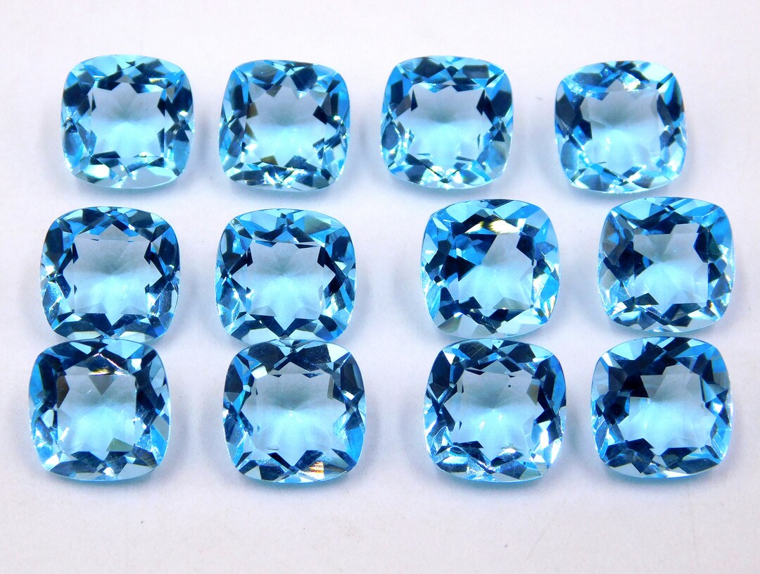 10 MM Blue Topaz Cushion Cut Loose Gemstone, Faceted Blue Topaz Cut ...