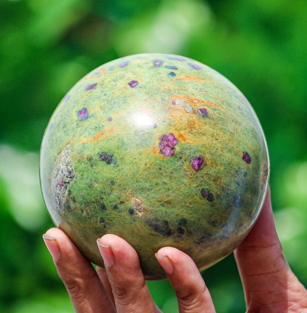 Ruby Fuchsite Sphere 100MM Vibrant Green and Ruby Crystal Ball, Healing ...