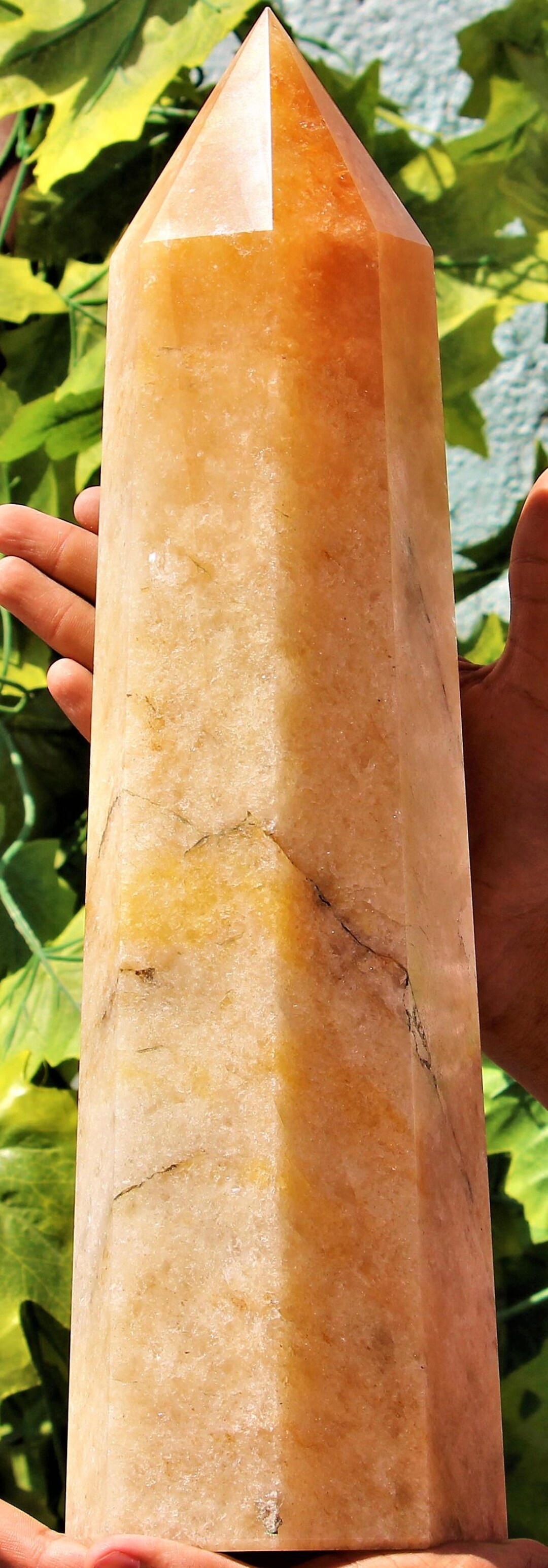 Large Golden Quartz Crystal Obelisk Tower: Healing Reiki Stone, 425MM ...