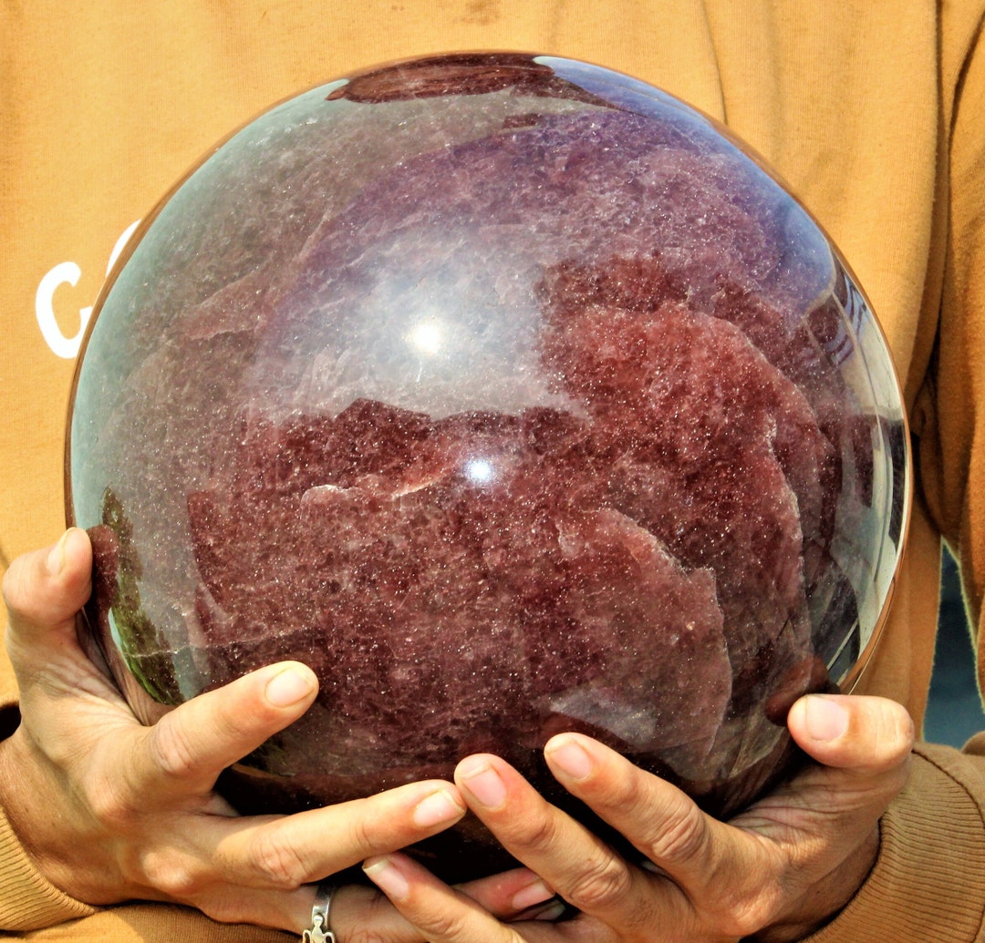 235MM Red Cherry Quartz Sphere Reiki Charged Metaphysical Crystal Ball ...