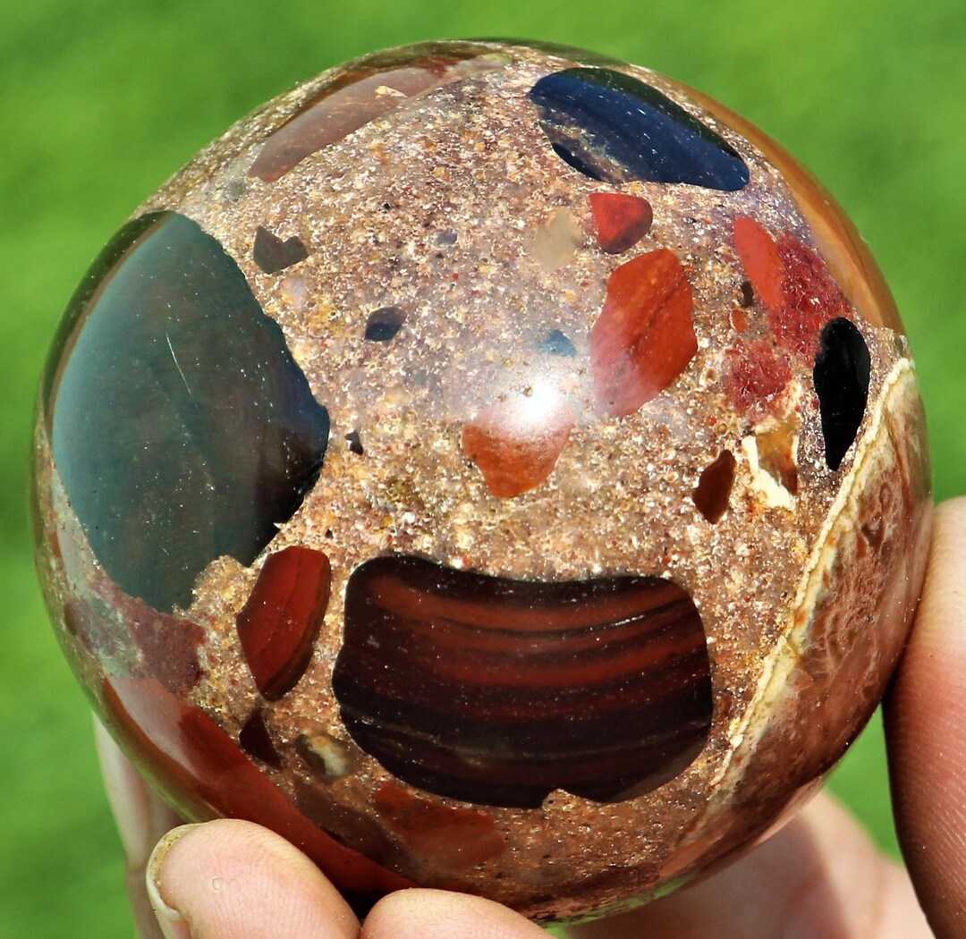 Reiki Energy Stone Large Red Conglomerate Stone Sphere 55MM Aura Chakra ...