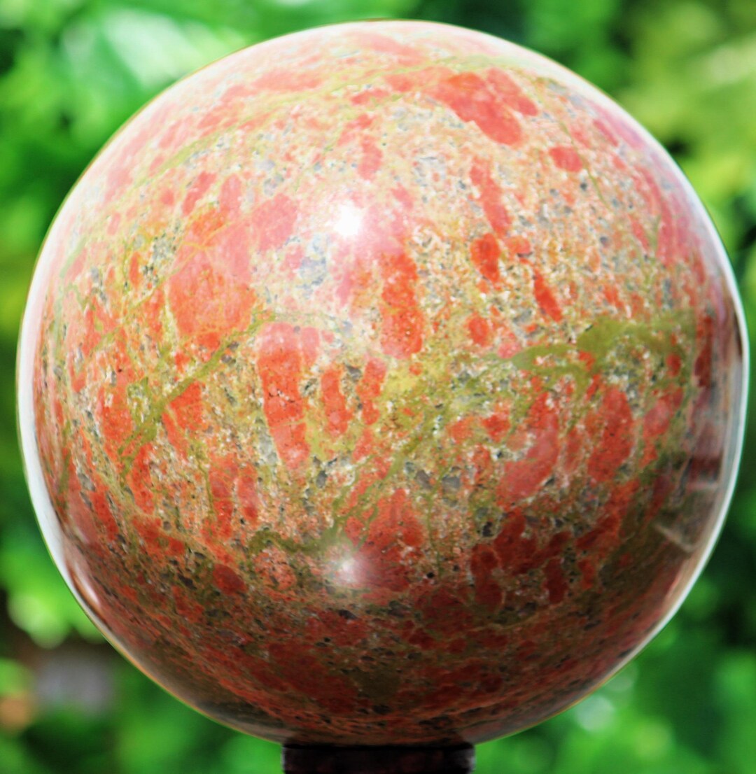 235MM Green and Red Unakite Stone Sphere Healing Charged Energy Reiki ...