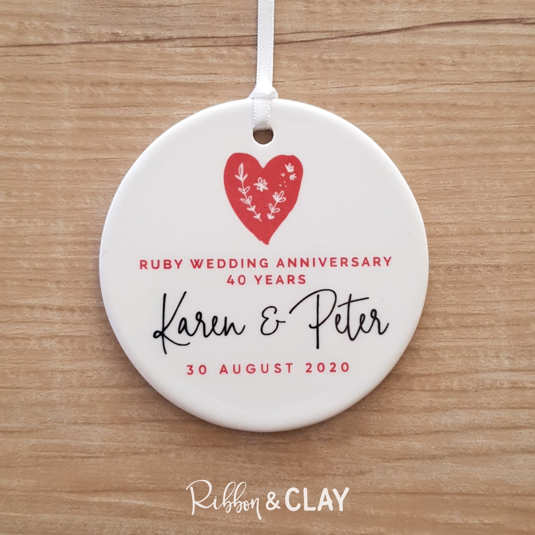 Ruby Wedding Anniversary Personalised Ornament, Anniversary Gift, Red ...