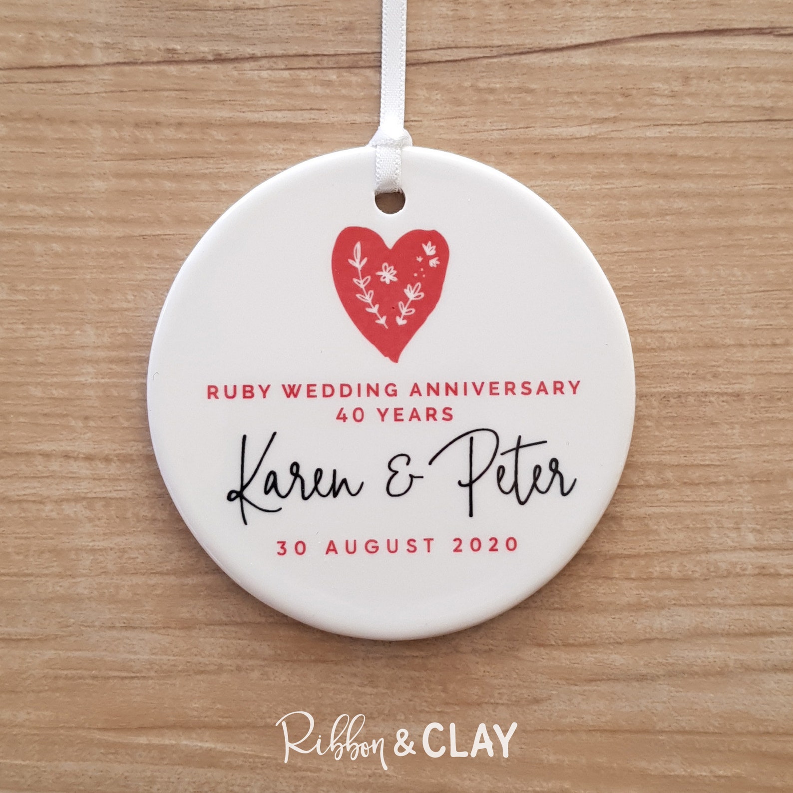 Ruby Wedding Anniversary Personalised Ornament Anniversary - Etsy
