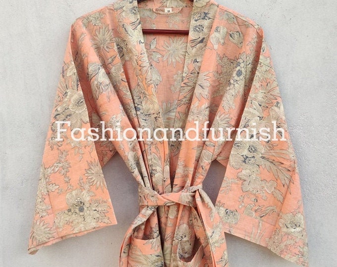 Beautiful Cotton Kimono Dress Bath Robe Kimono Night Robe Dressing Gown ...