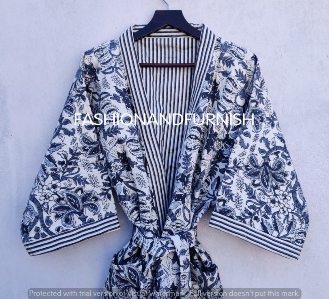 Reversible Kimono Three Layer Robe Embroidery Robes Quilted - Etsy