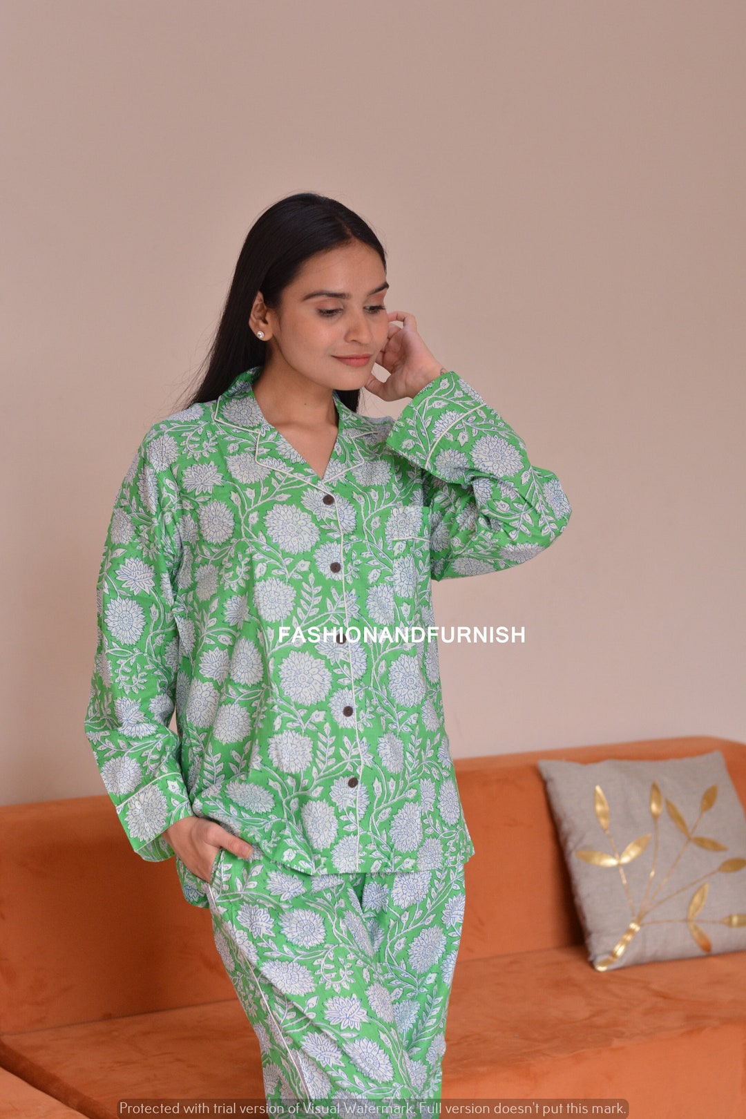 Indian PJ Set,100% Cotton Block Print Pajama Set, Night Wear ...