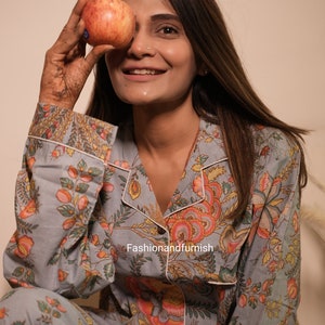 Indian PJ Set,100% Cotton Block Print Pajama Set, Night Wear ...