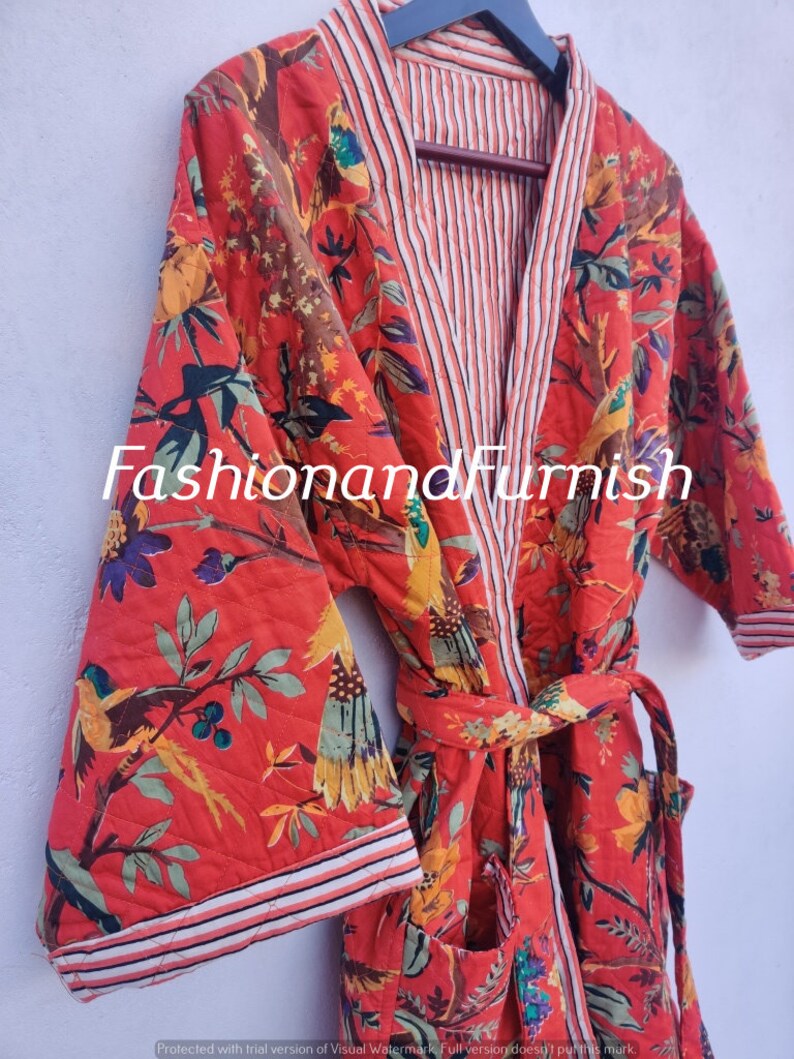 Reversible Kimono Three Layer Robe Embroidery Robes Quilted | Etsy